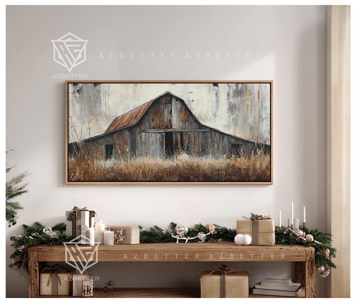Rustic Barn Painting on Canvas, Modern Farmhouse Wall Art, Abstract ...