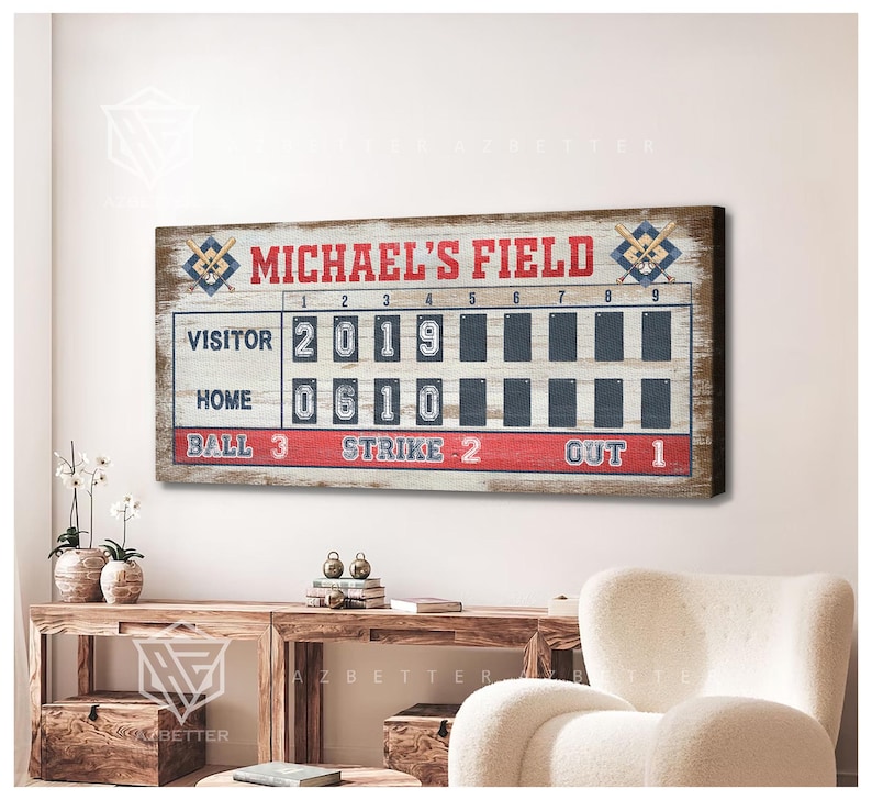 Personalized Baseball Scoreboard Sign | Custom Baseball Game Room Wall ...
