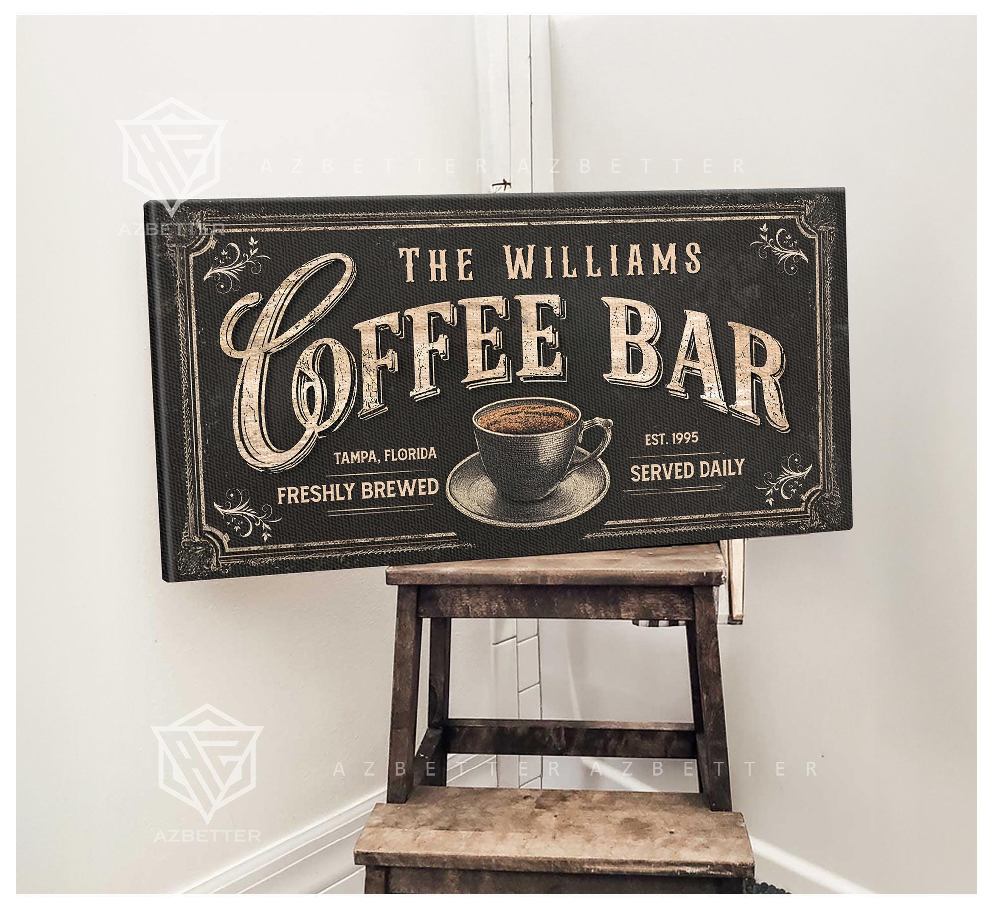 Personalized Coffee Bar Sign Custom Family Name City State Year ...