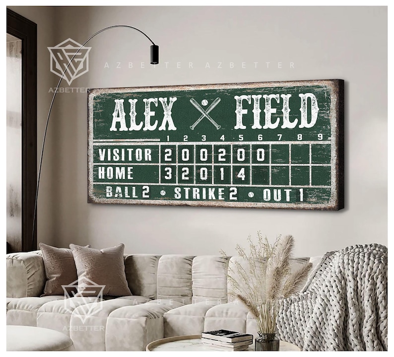 Personalized Baseball Scoreboard Sign – Vintage Game Room Wall Art ...