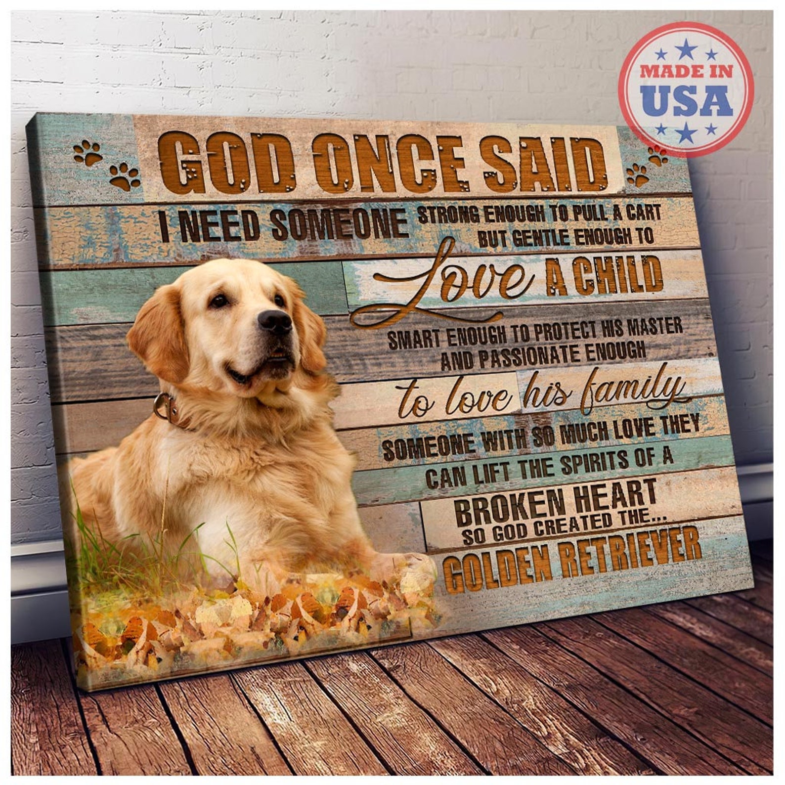 Golden Retriever Wall Art God Created Golden , Dog Home Wall Decor ...