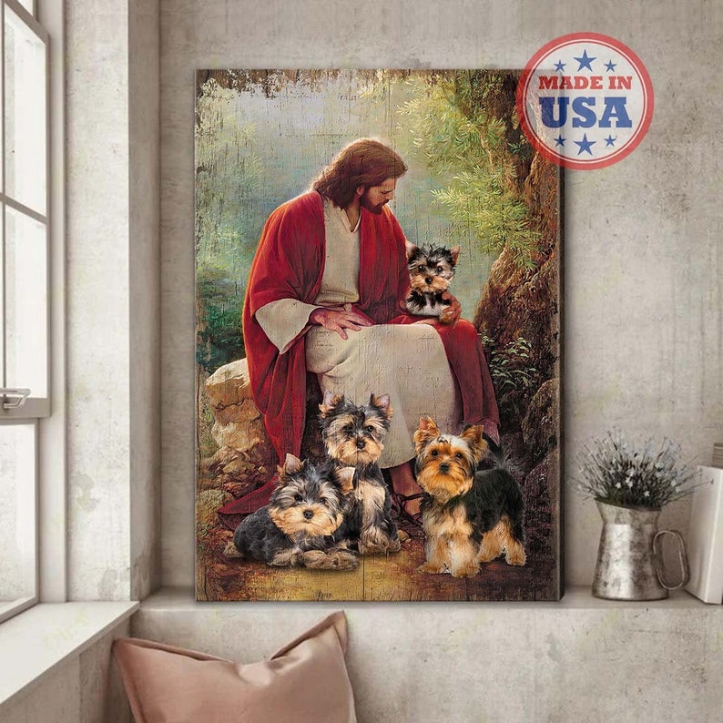 Canvas God With Yorkshire Terrier Canvas Yorkshire Dog Lovers - Etsy