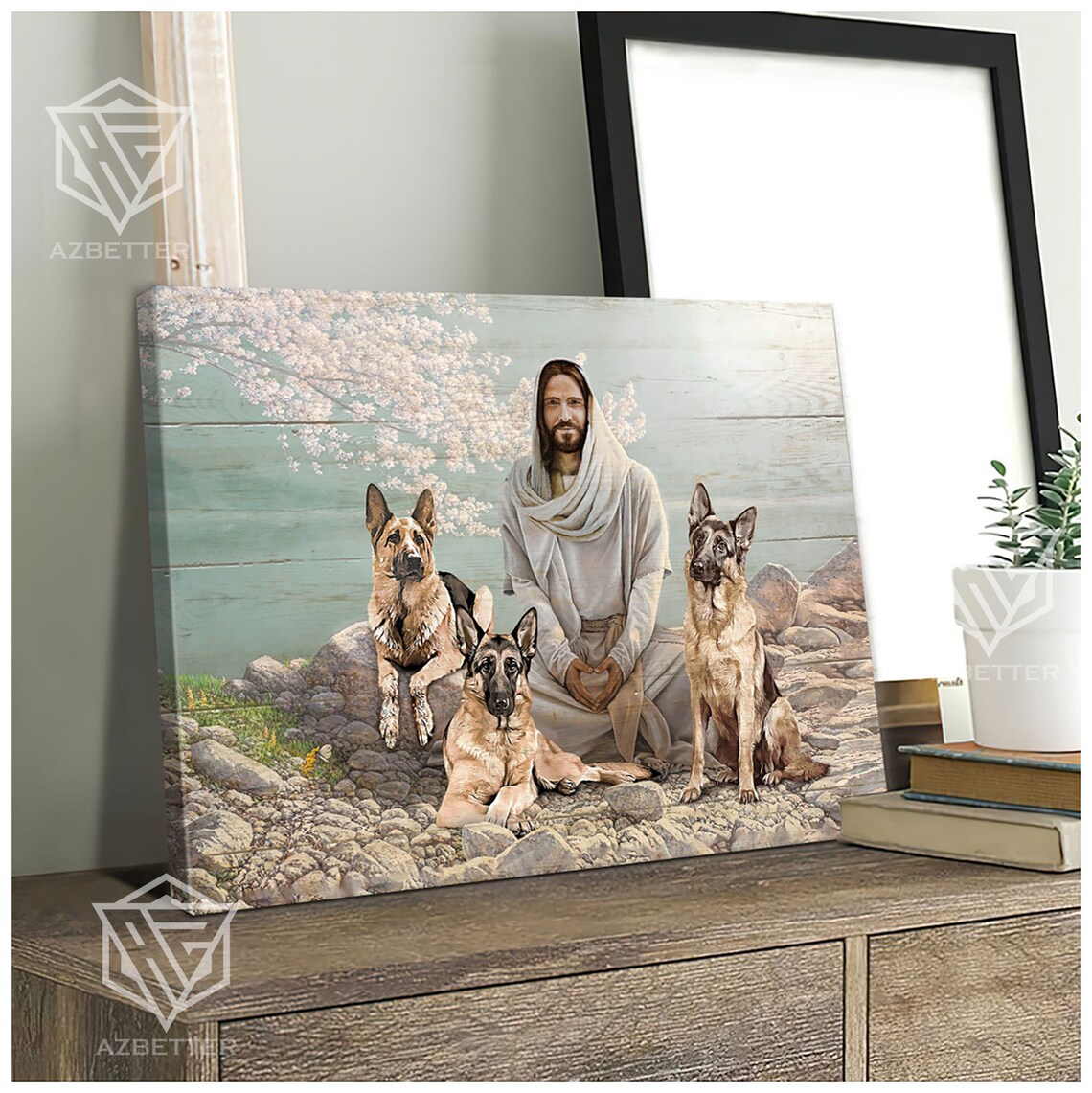 Canvas Prints German Shepherd With Jesus, German Shepherd Lovers Gift ...