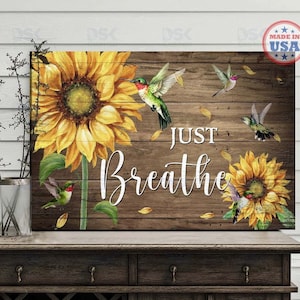 Canvas Art Just Breath Hummingbird Sunflower, Hummingbird Canvas Art ...
