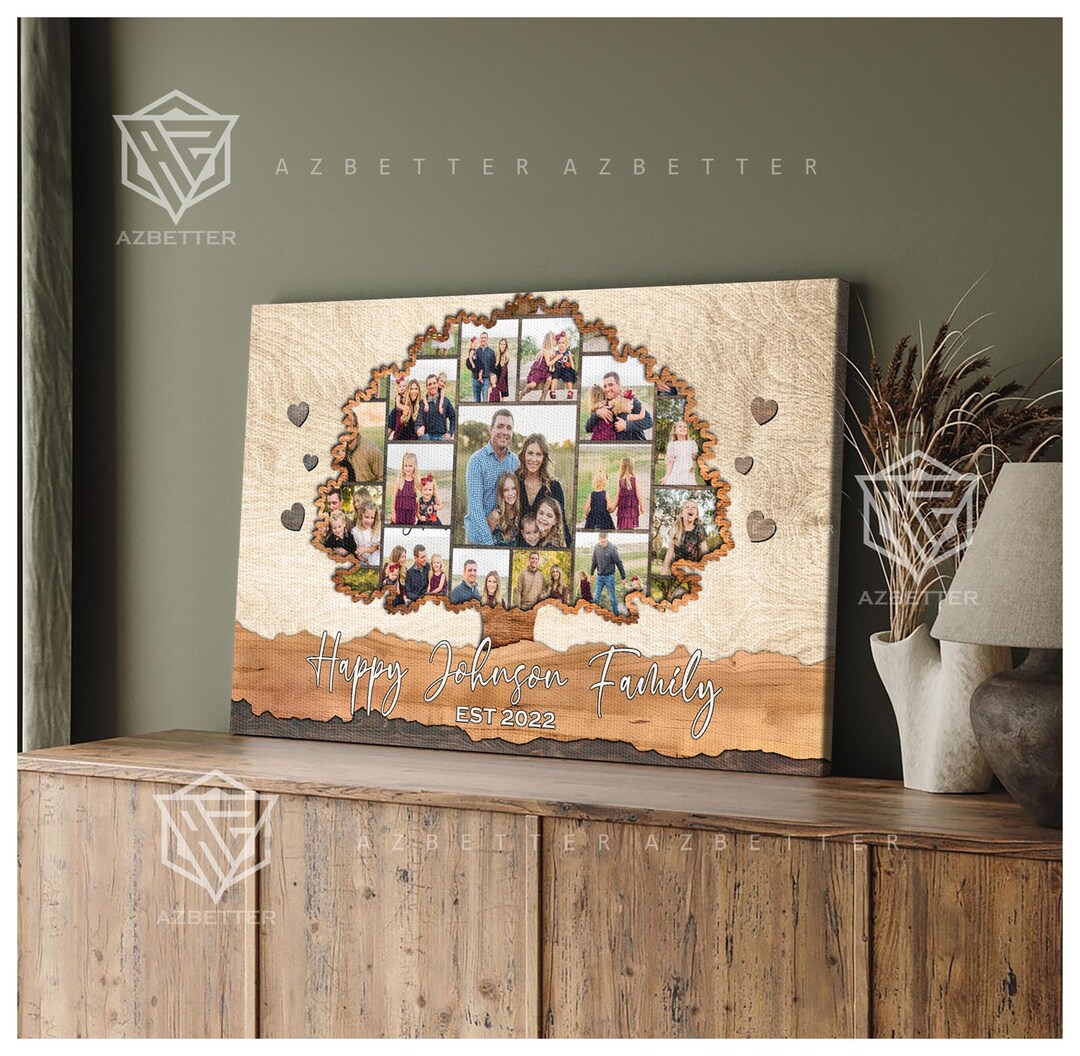 Personalized Family Tree Photo Collage Canvas – Custom Name & Picture ...