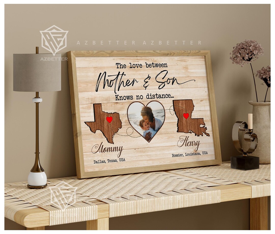 Personalized Mother and Son Long Distance Canvas – Custom Map Wall Art ...
