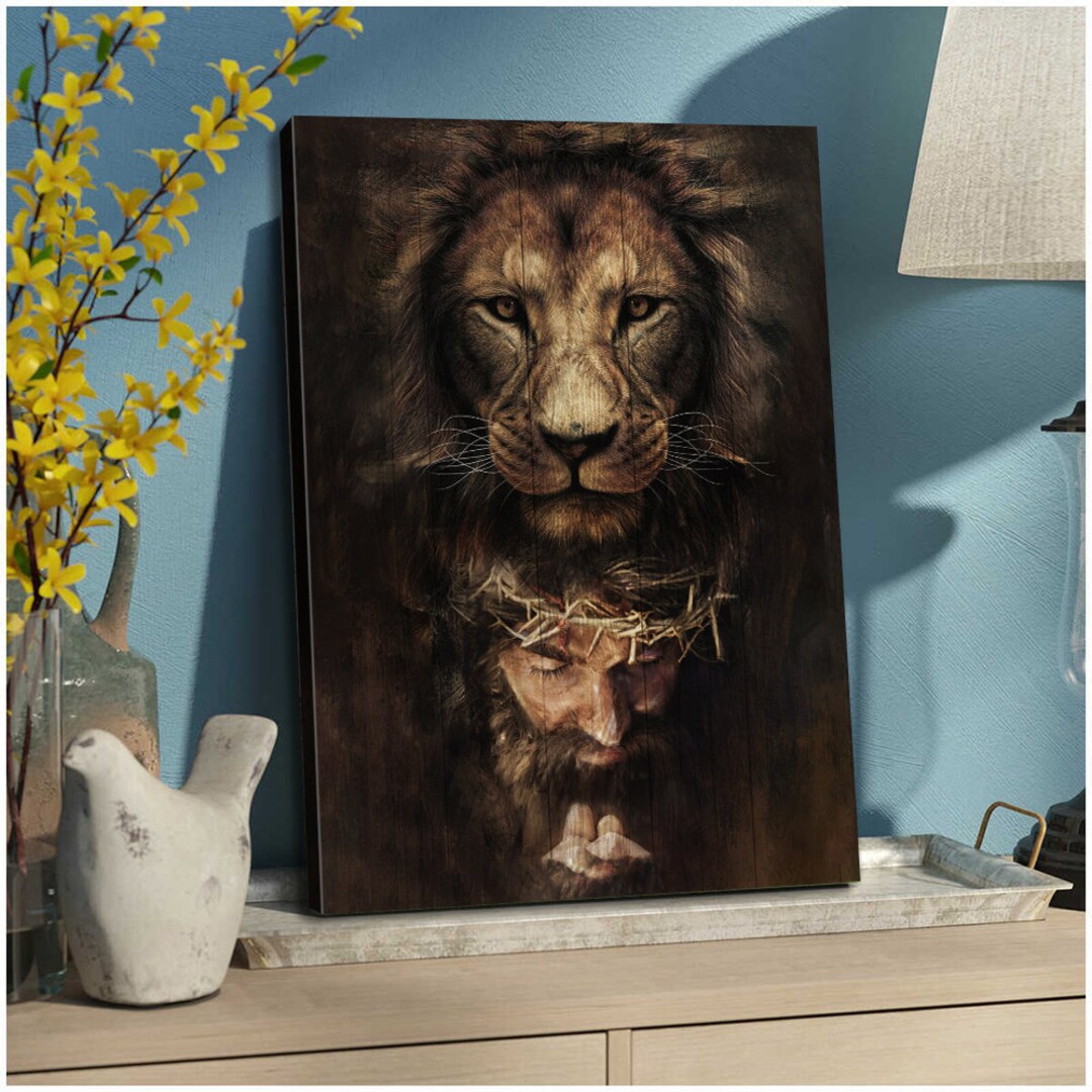 Lion and Jesus Art Painting Canvas, God Wall Art Home Decor, Gift for ...
