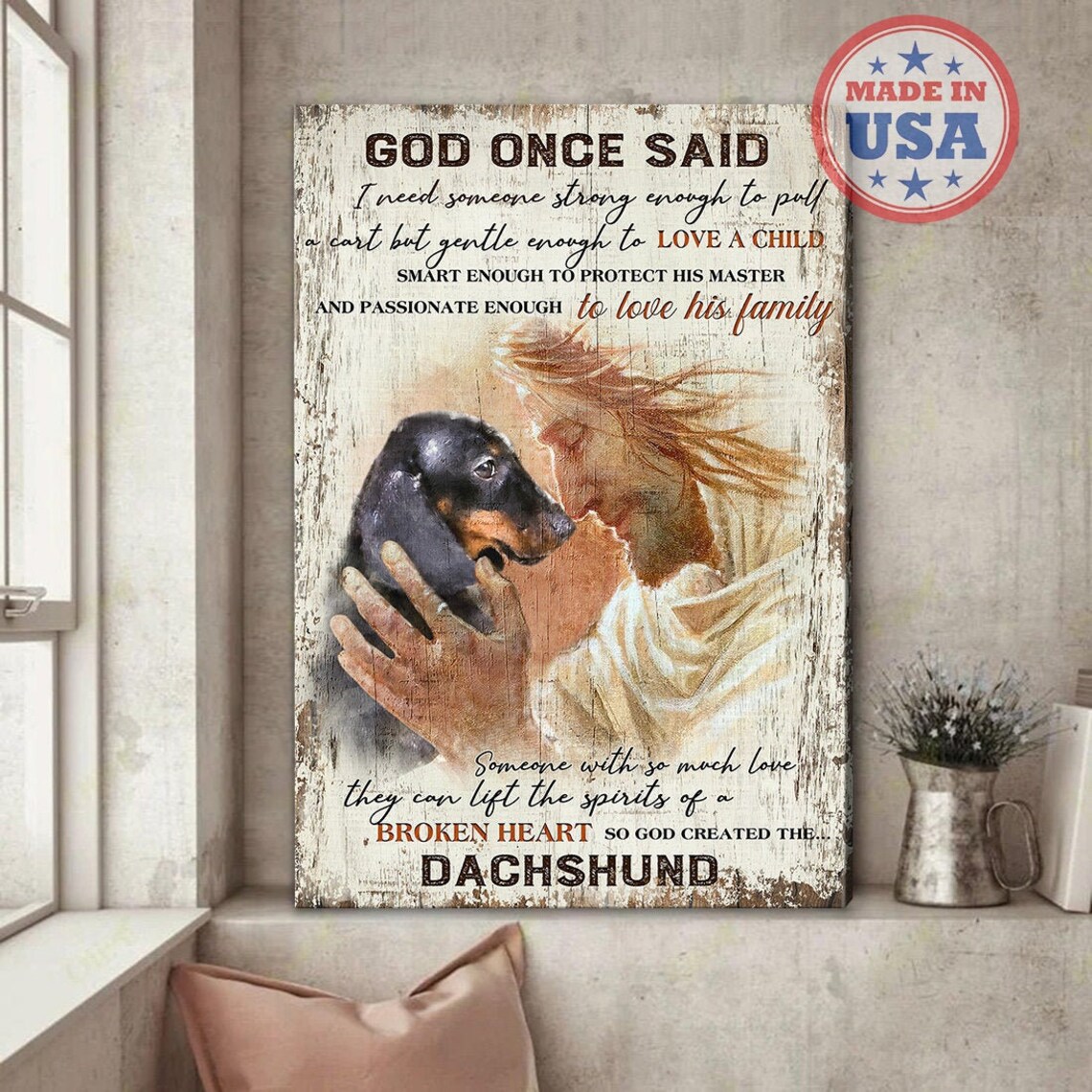 God With Dachshund Canvas, Dachshund Dog Lovers Gift Canvas, Christian ...
