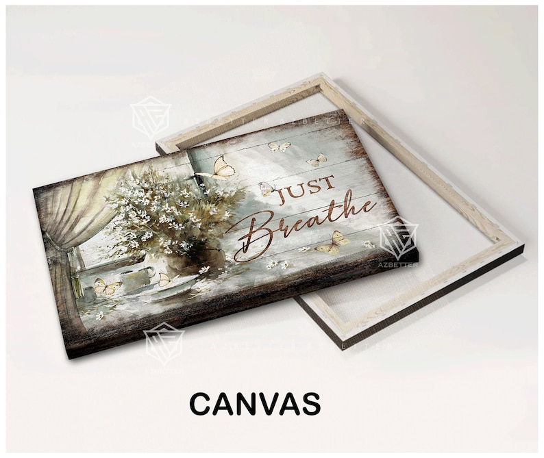 Just Breathe Canvas Prints, Flower Vase by the Window Art, Living Room ...