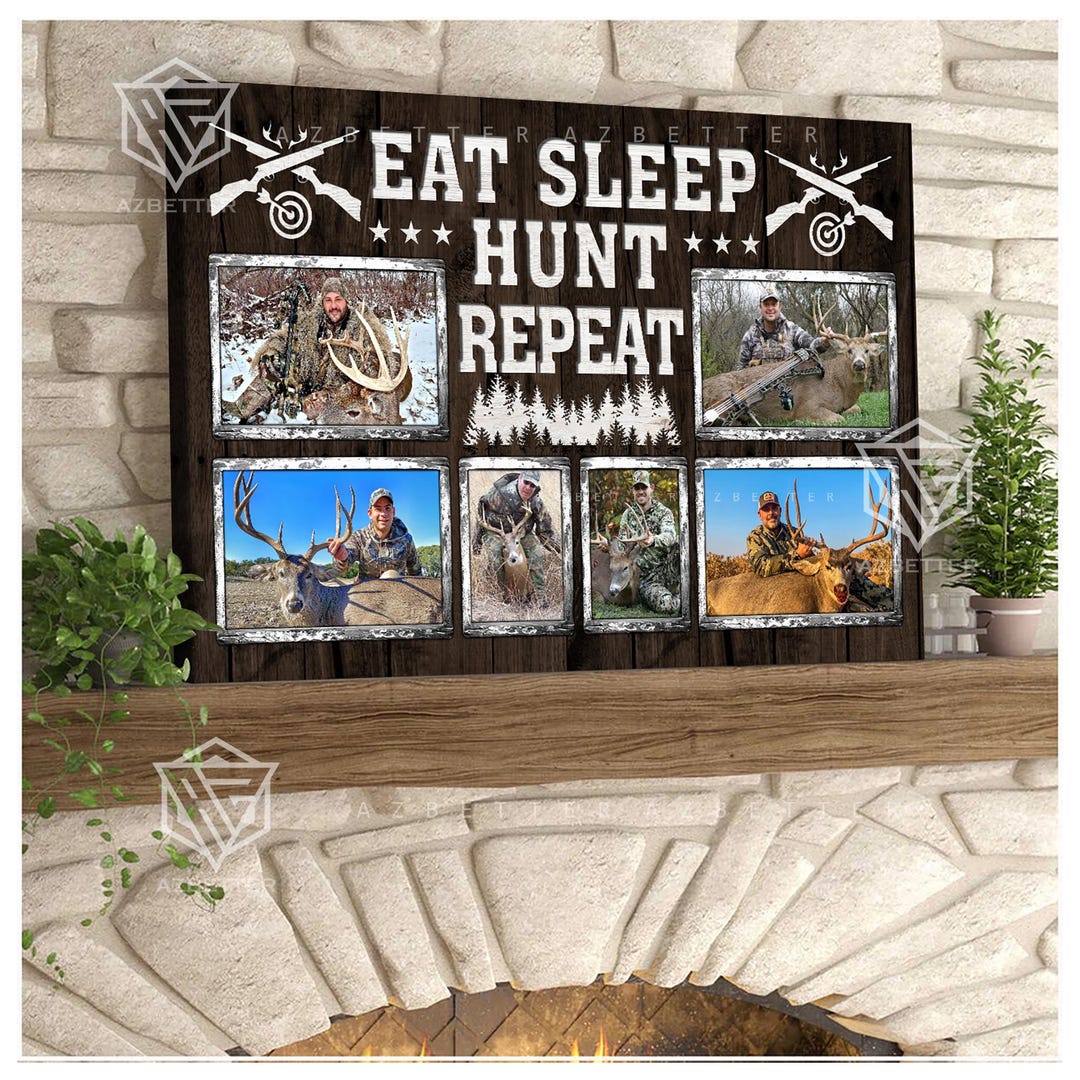 Personalized Hunting Photo Collage Canvas Eat Sleep Hunt Repeat, Custom ...