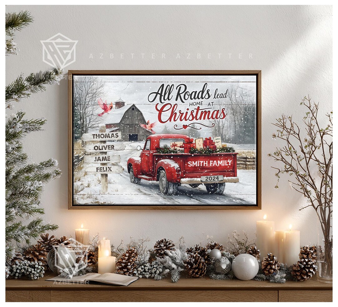 Personalized Family Christmas Sign With Names All Roads Lead Home at ...