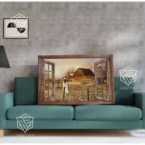 Window Frame Canvas, Countryside Landscape, Farmhouse Wall Decor, Old ...