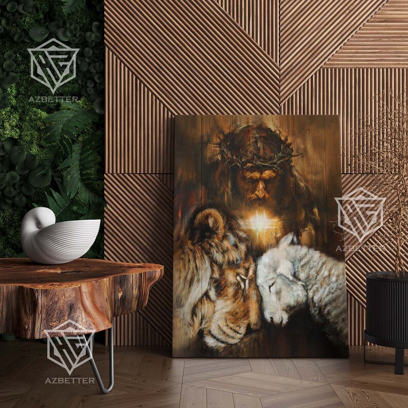 Lion and Lamb Jesus Canvas, the Lion of Judah, God Wall Art Home Decor ...