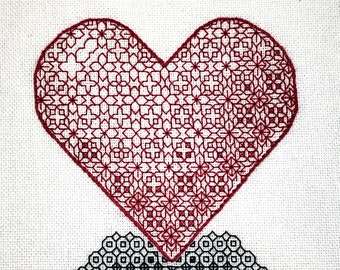 Winter Heart 14 Count Snowflake Blackwork Pattern, Blackwork Valentine ...