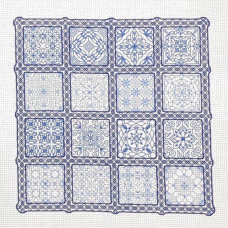 Sixteen-block Blues Blackwork Sampler Pattern - Etsy