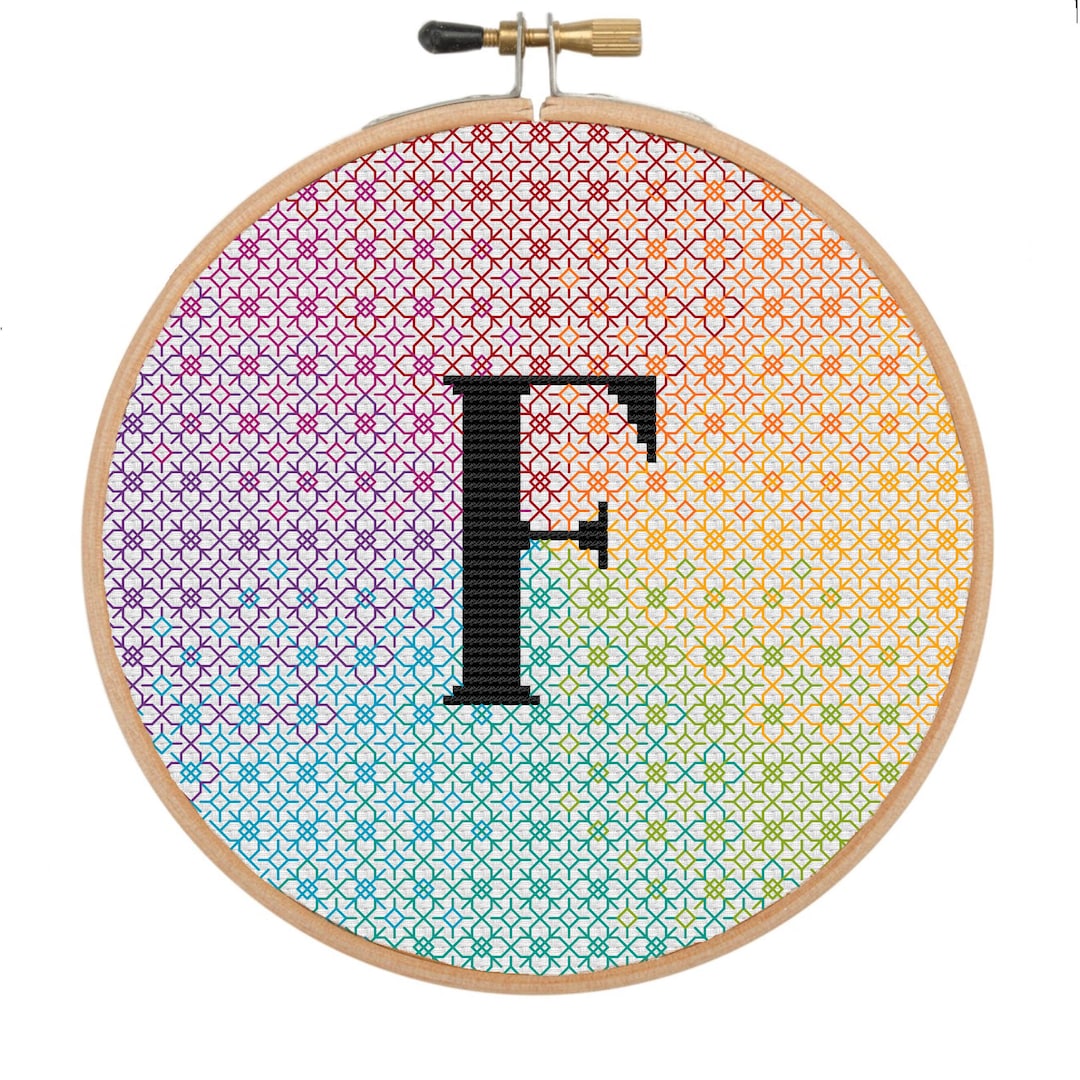Blackwork Rainbow Letter F Pattern - Etsy