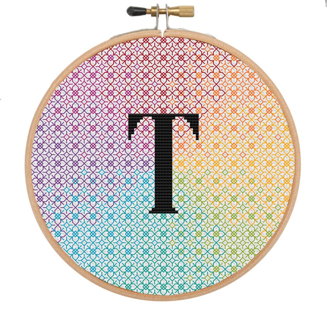 Blackwork Rainbow Letter T Pattern - Etsy