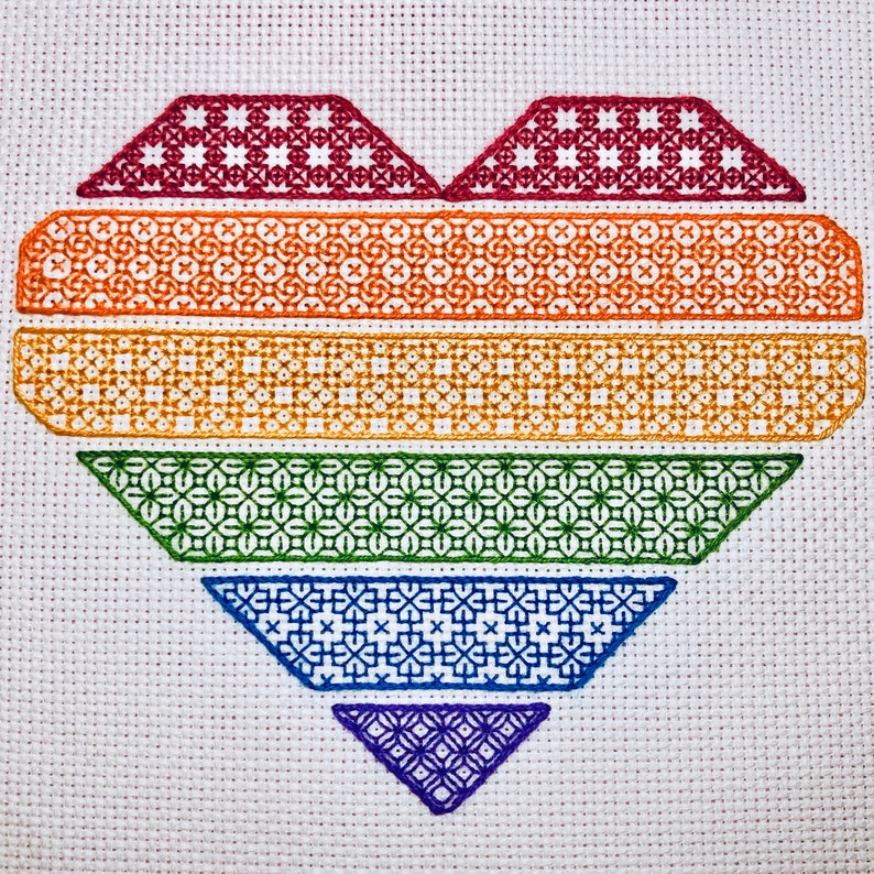 Blackwork Rainbow Heart Pattern - Etsy