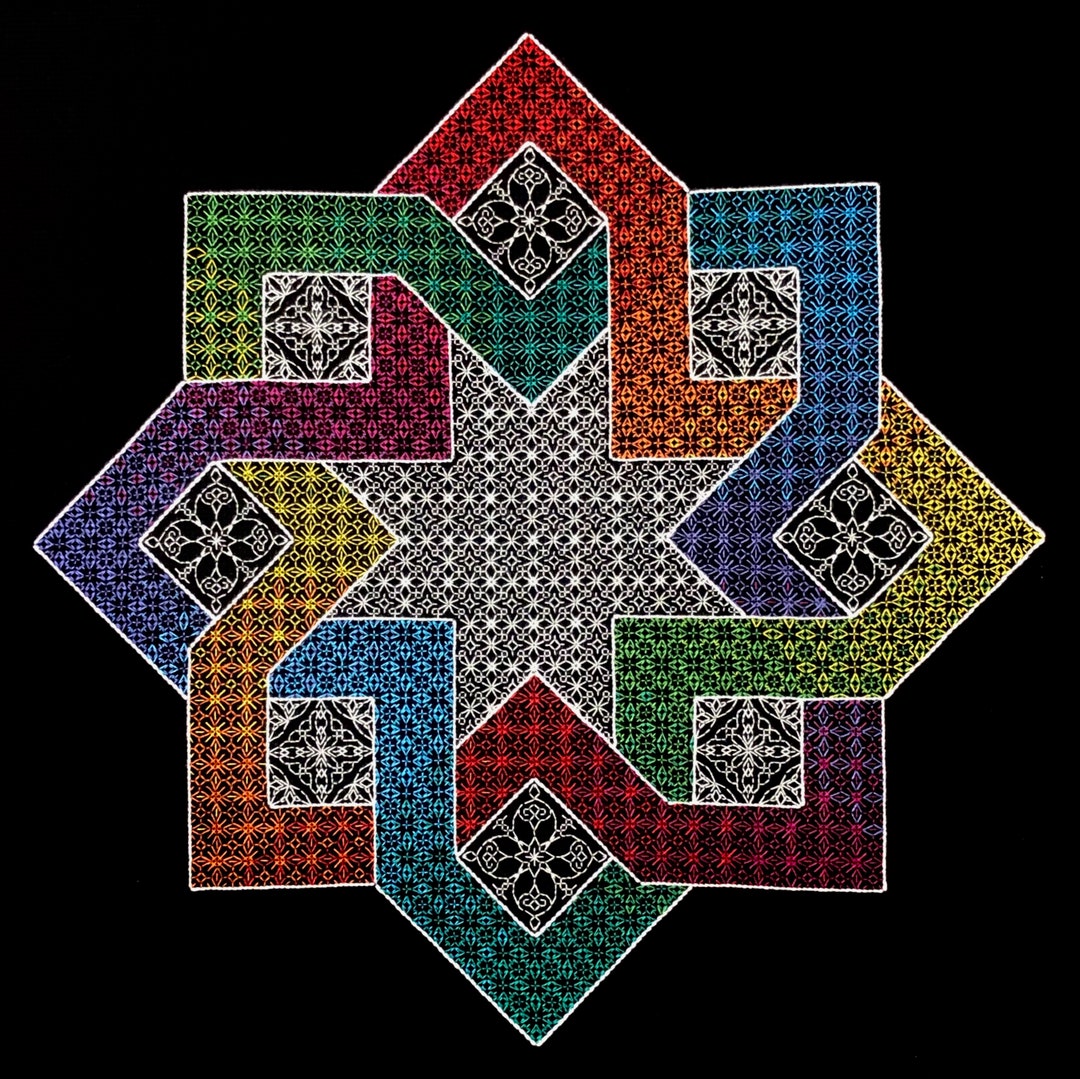 Rainbow Ribbons Blackwork Pattern - Etsy