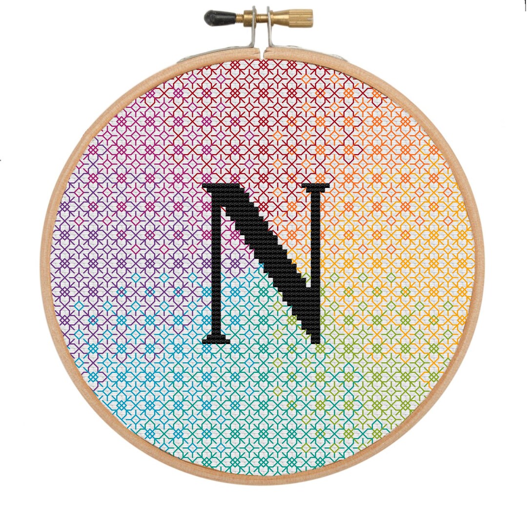 Blackwork Rainbow Letter N Pattern - Etsy