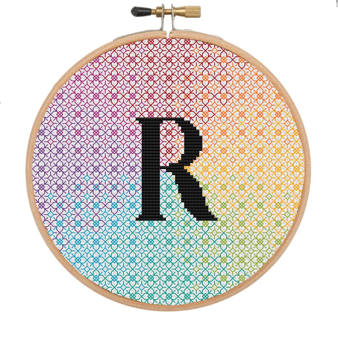 Blackwork Rainbow Letter R Pattern - Etsy
