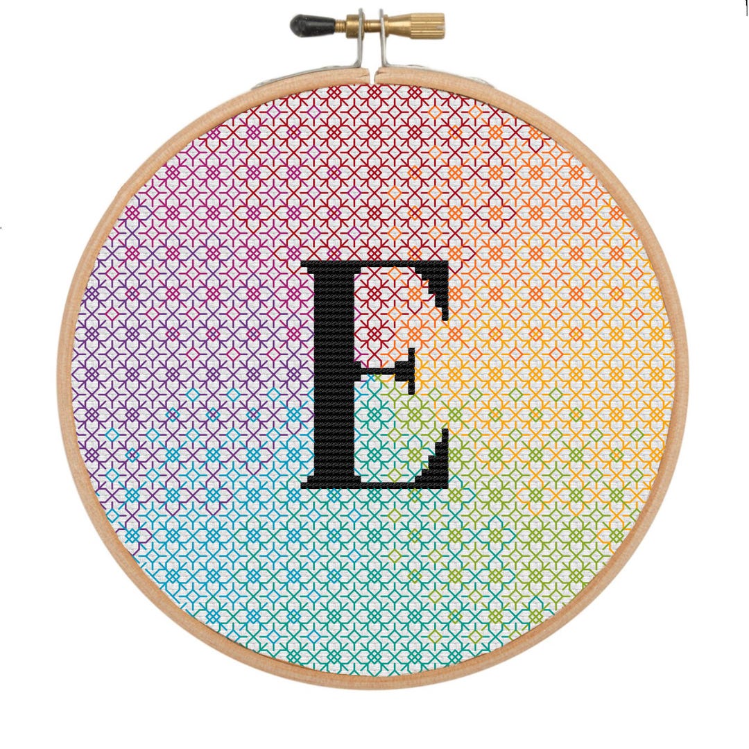 Blackwork Rainbow Letter E Pattern - Etsy