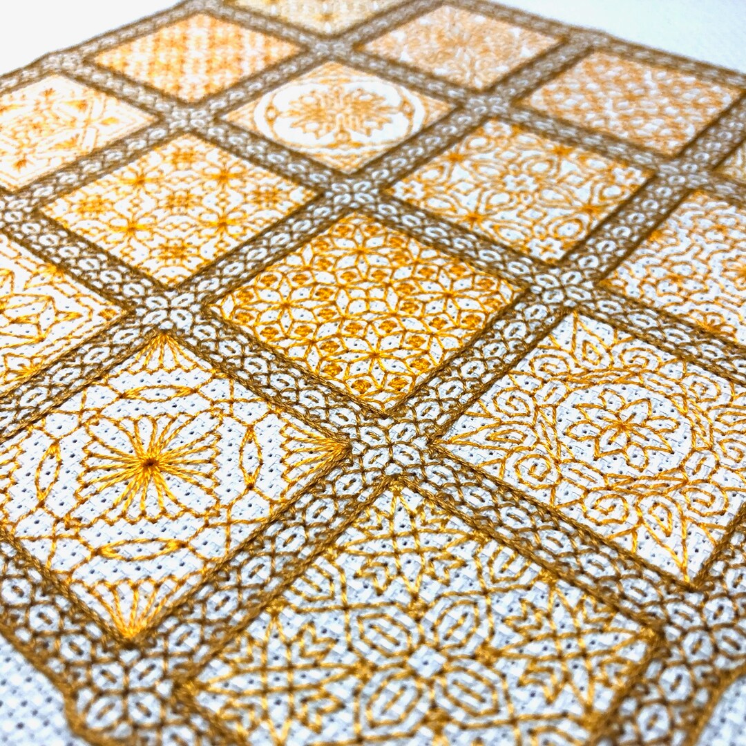 Golden Yellow Blackwork Sampler Pattern - Etsy