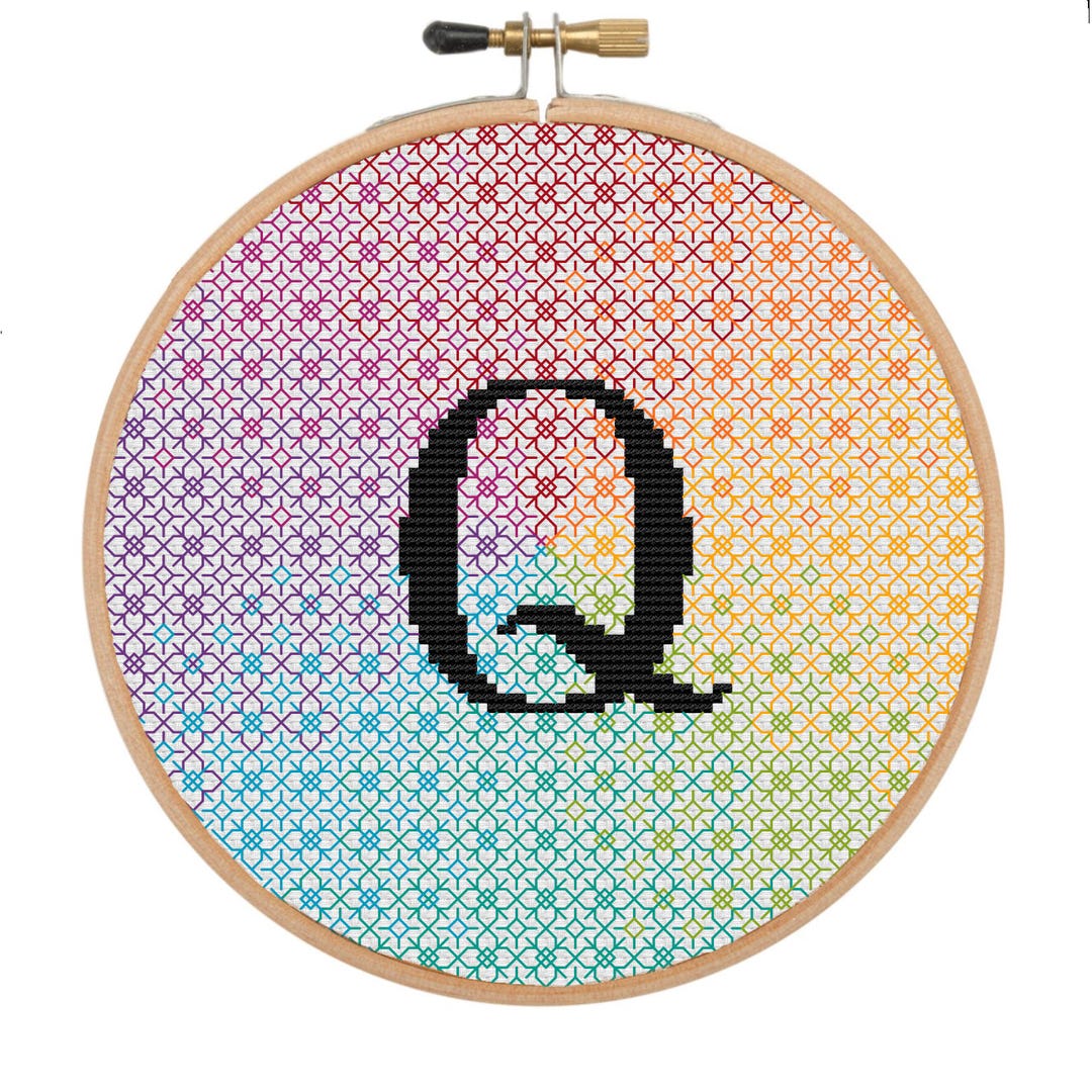 Blackwork Rainbow Letter Q Pattern - Etsy