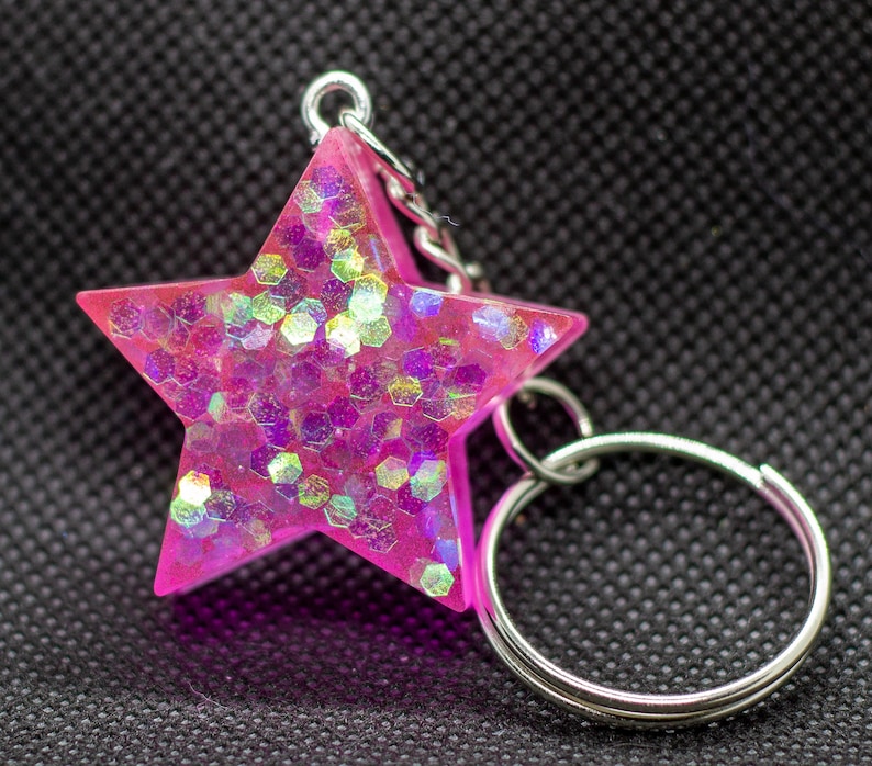 Glow in the Dark Glitter Star Resin Key Chain - Etsy