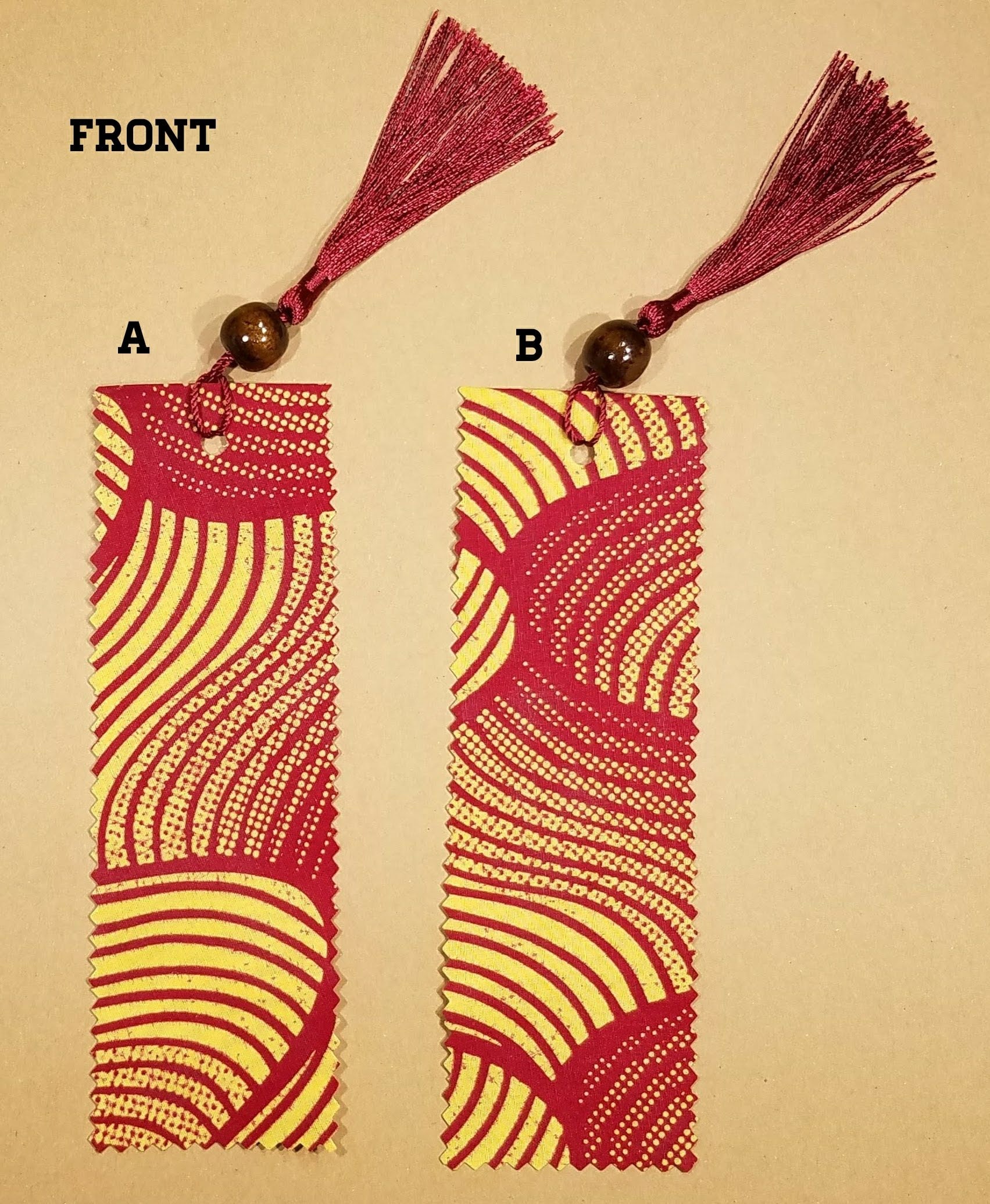 Afrocentric African Ankara Fabric Bookmark - Burgundy and Yellow / Book ...