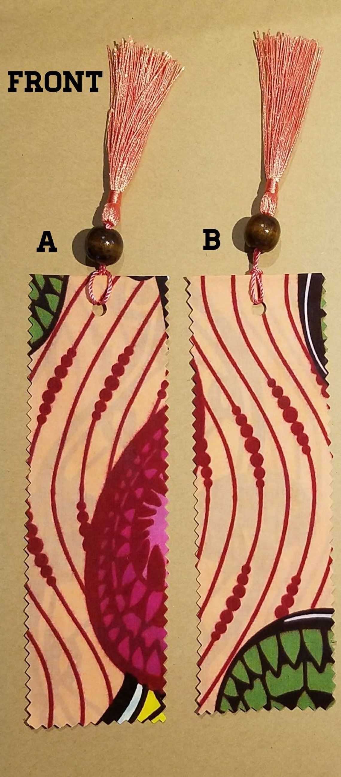 Afrocentric African Ankara Fabric Bookmark - Peach, Pink, Yellow and ...
