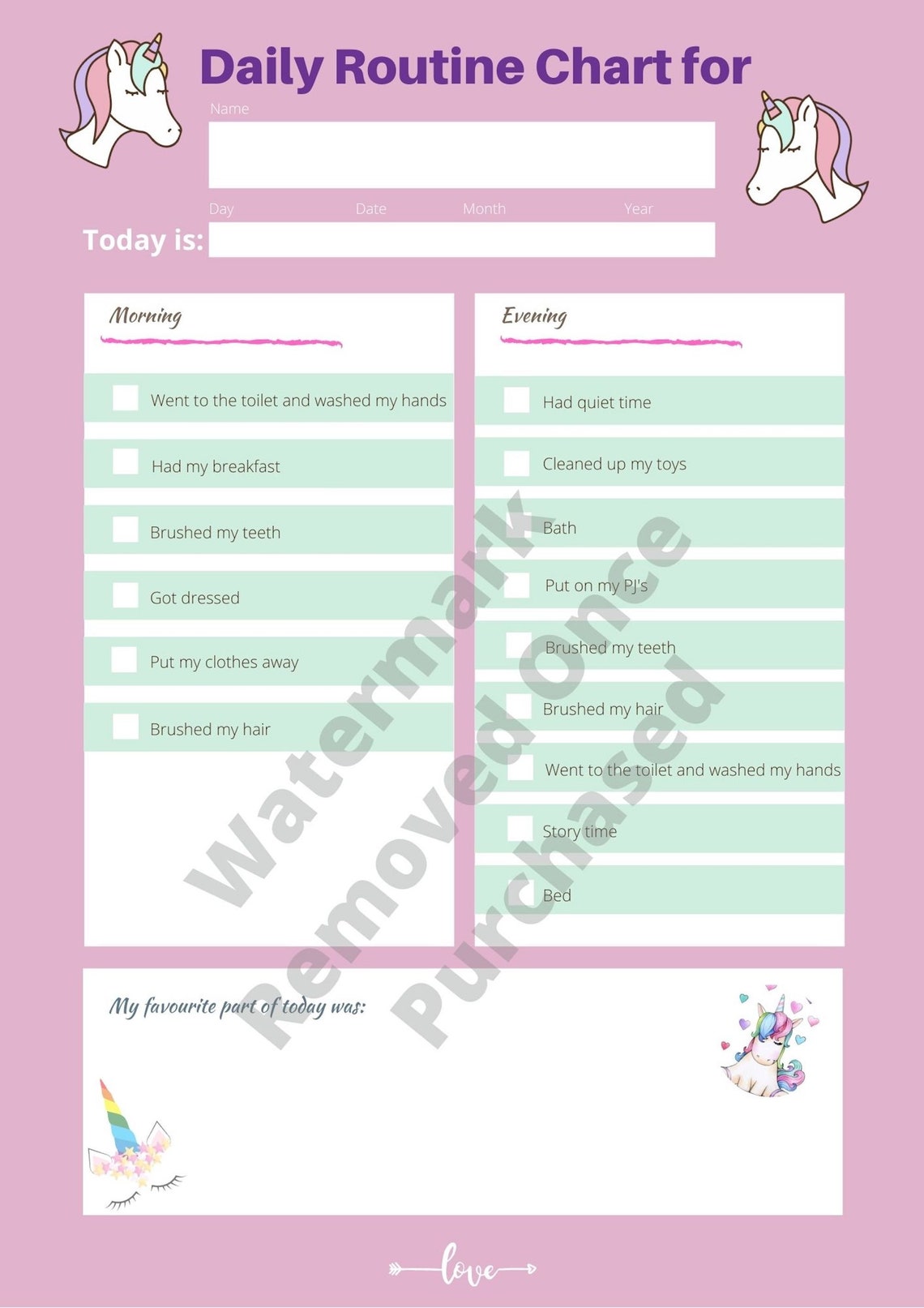 Kids Daily Routine Chart, Printable Chart, Fillable Chart, Chores Chart ...