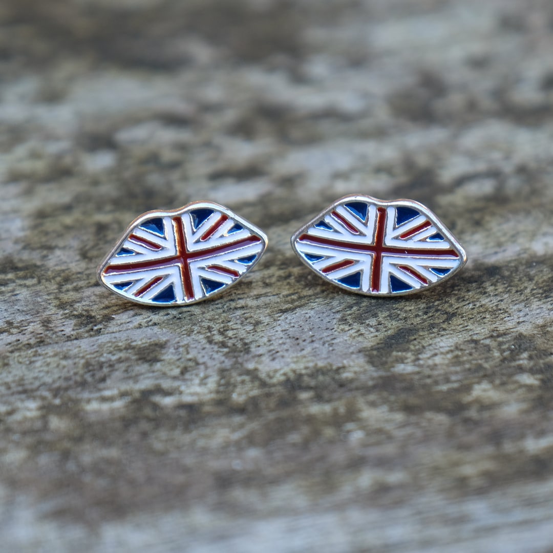 British Red White and Blue Union Jack Lips Stud Earrings - Etsy