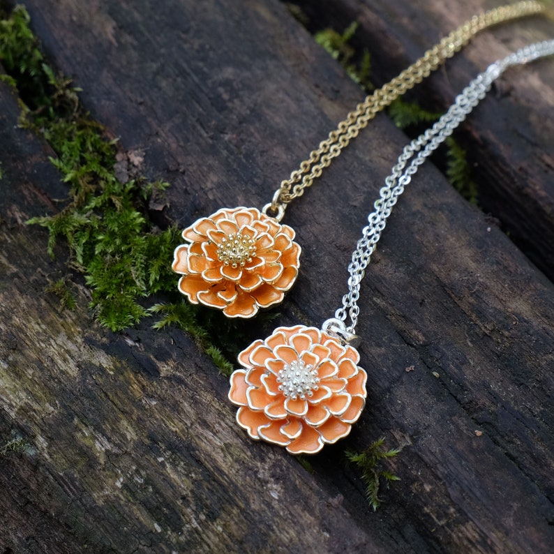 Marigold Orange Flower Pendant Necklace, 14k Gold Plated - Etsy
