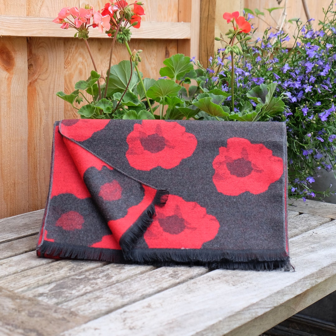 Red Poppy Flower Multi Emblem Grey Soft Warm and Smart Winter Scarf - Etsy
