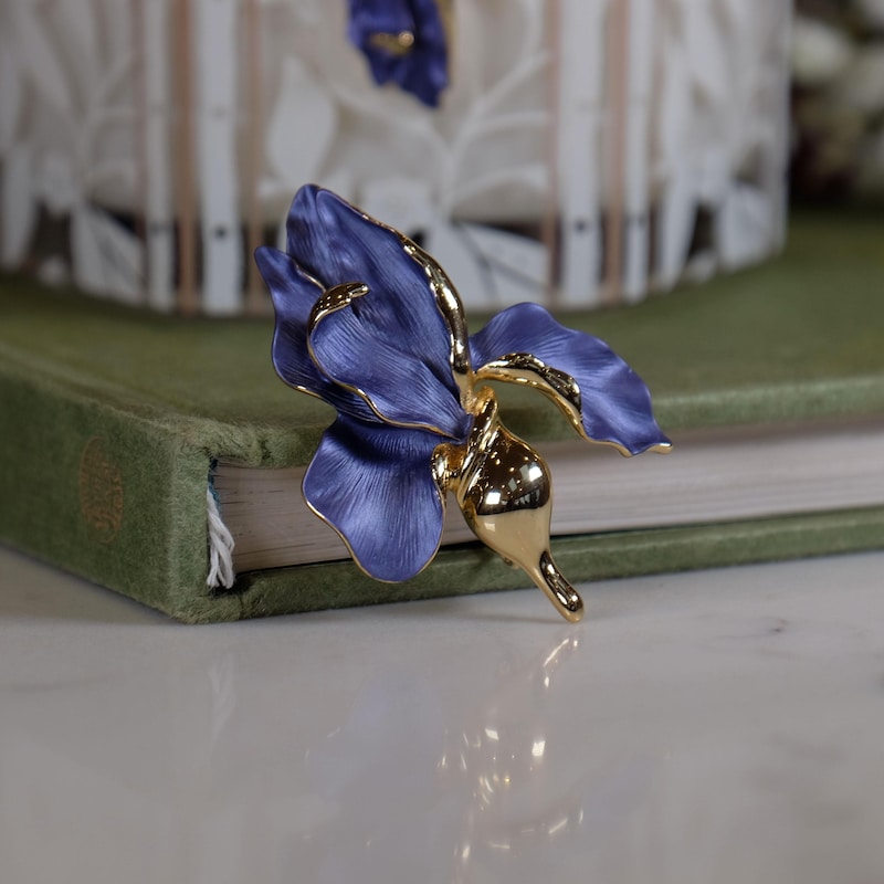 Blue Crystal Gold Brooch - Etsy UK