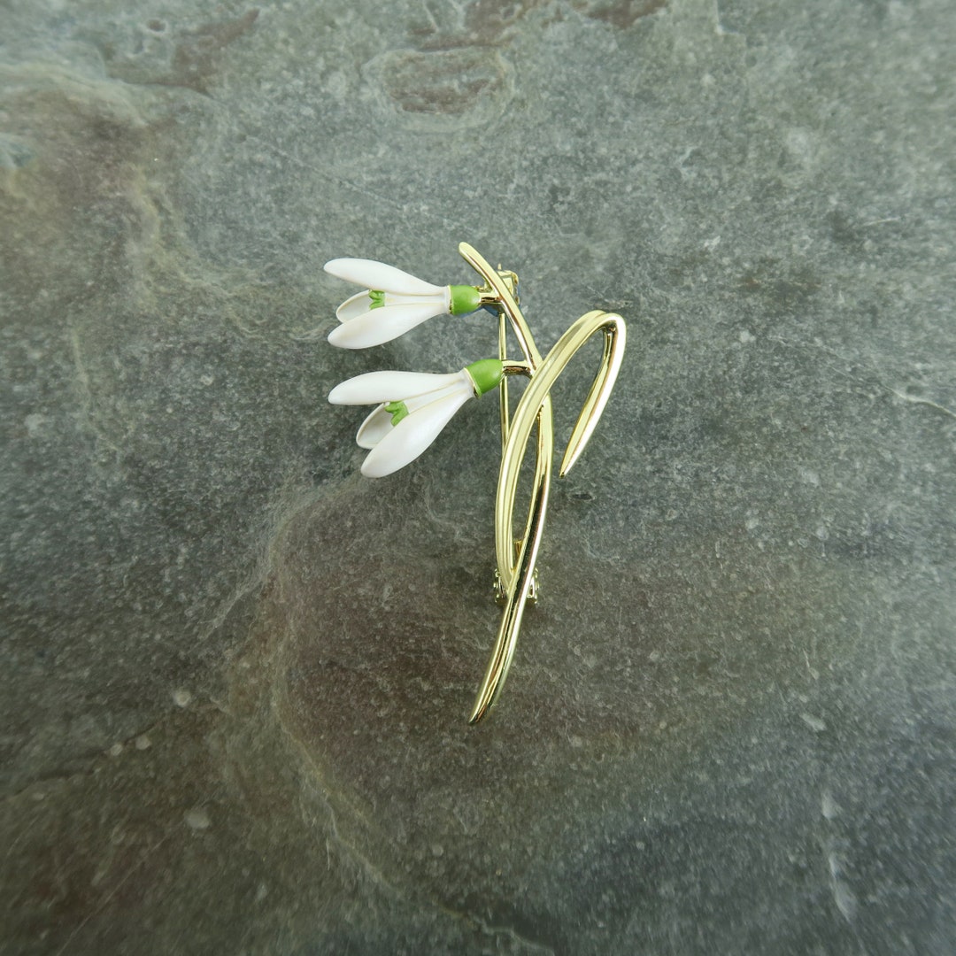 Snowdrop White Flower Brooch, Gold Tone - Etsy