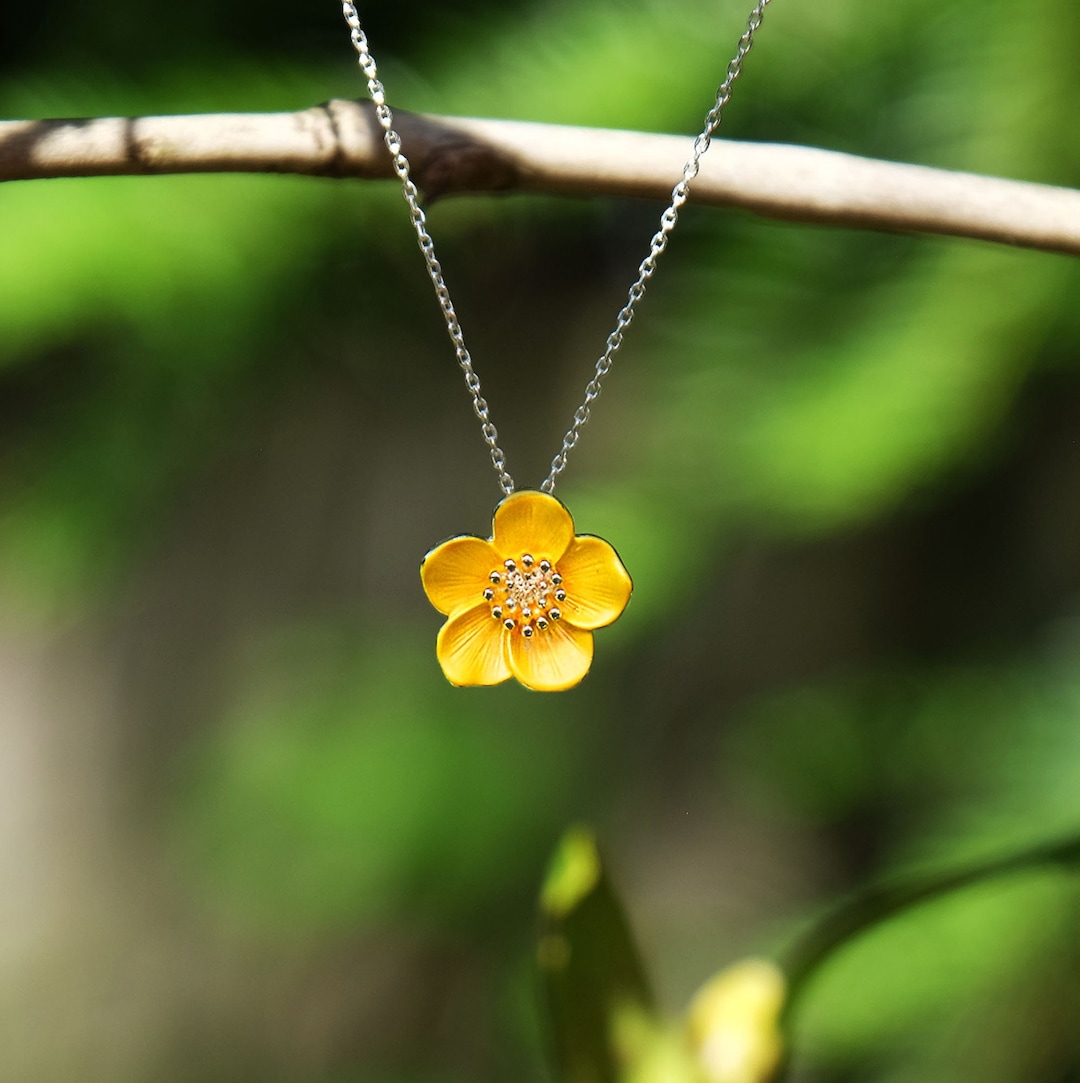 Buttercup Yellow Flower Delicate Pendant Necklace, Silver Plated - Etsy