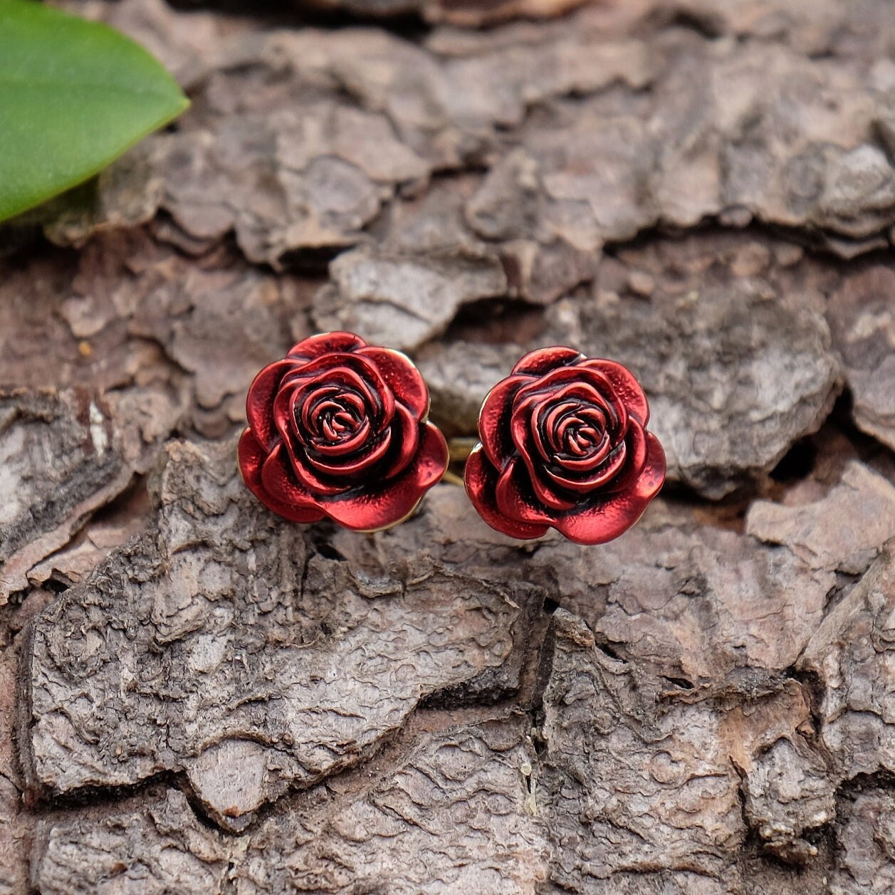 Red Rose Stud Earrings