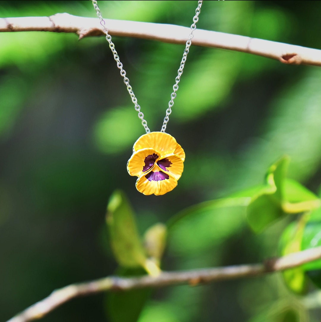 Pansy Yellow Flower Pendant Necklace, Silver Plated - Etsy