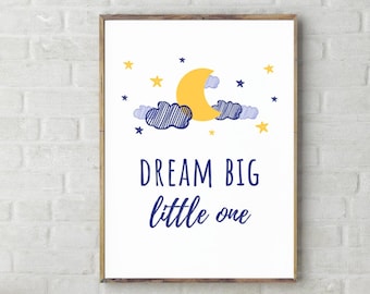 Moon and Stars Wall Art Dream Big Little One Nursery Room - Etsy