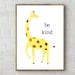 Giraffe 'be Kind' Poster: Safari Animal Kid's Room Decor (digital ...