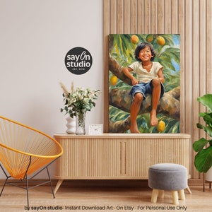 Filipino Childhood Art Print | Mango Season Summer Wall Art | Picking ...