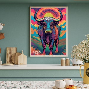 Carabao Psychedelic Poster | Colorful Rainbow Bull Wall Art for Fantasy ...