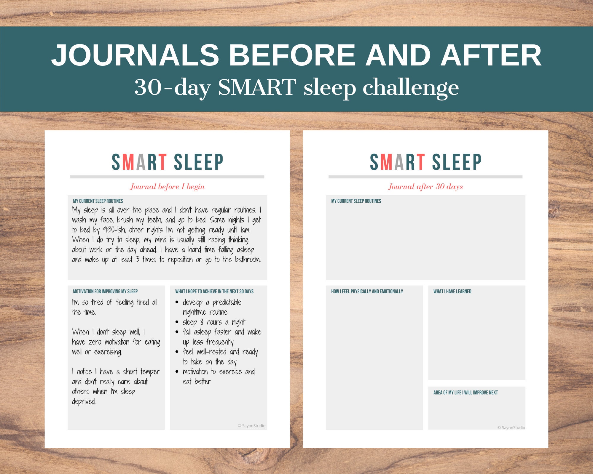 Printable Sleep Tracker: SMART Goal Planner, Weekly Monthly Log ...
