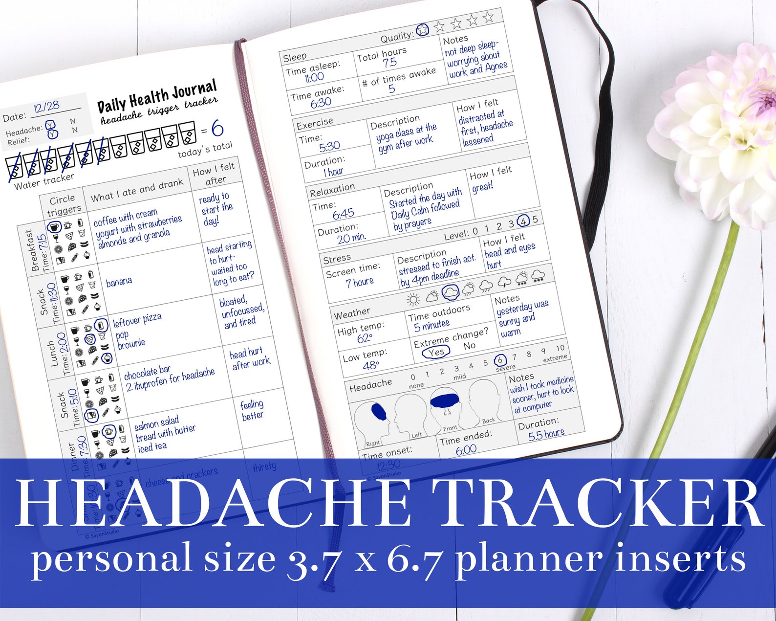 Comprehensive Daily Headache Printable Tracker Instant Digital Download ...