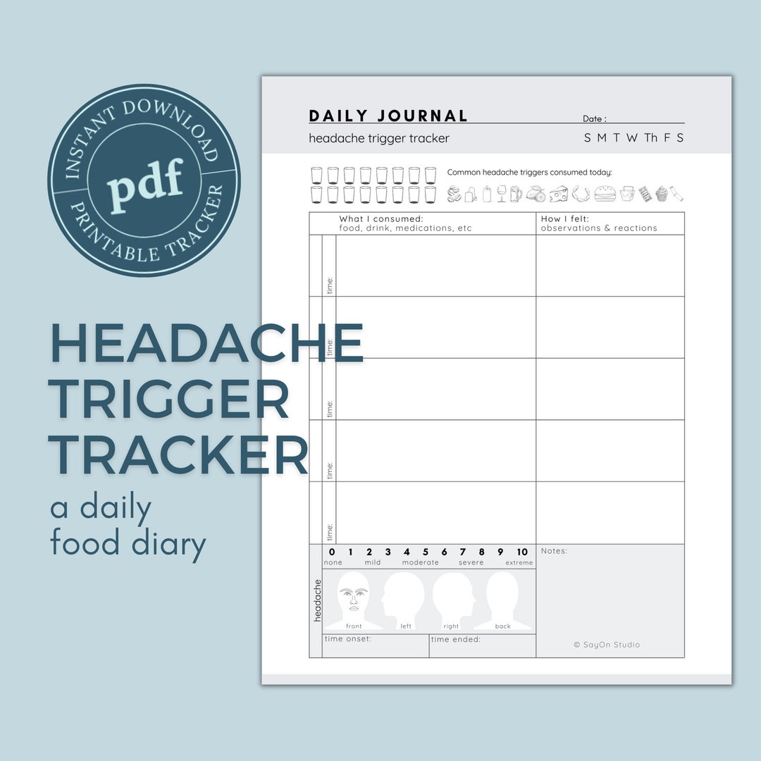Headache Trigger Tracker: Printable Food Diary (PDF) - Etsy