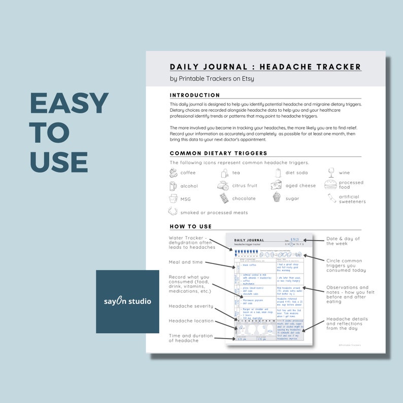 Headache Trigger Tracker: Printable Food Diary (PDF) - Etsy
