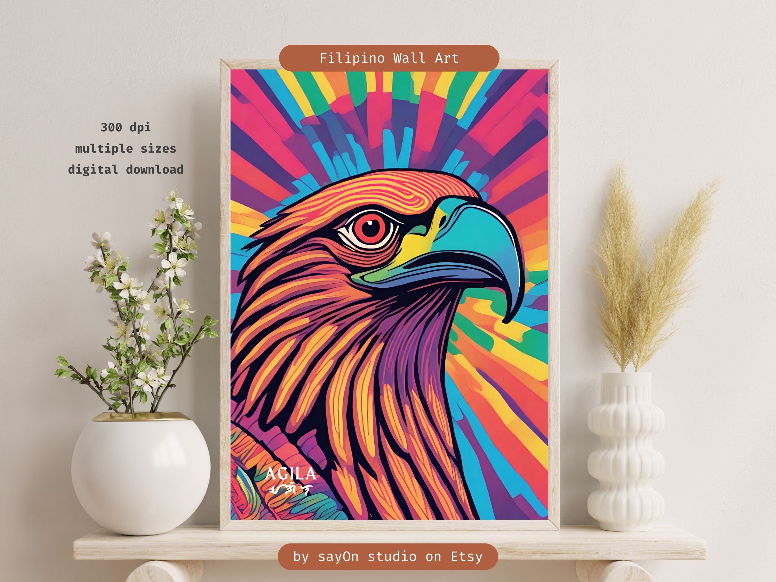 The Philippine Eagle Art, Agila Poster, Colorful Filipino Wall Art ...
