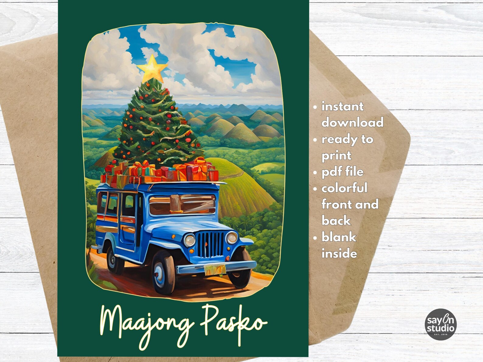 Filipino Christmas Card: Jeepney Chocolate Hills Holiday (digital ...